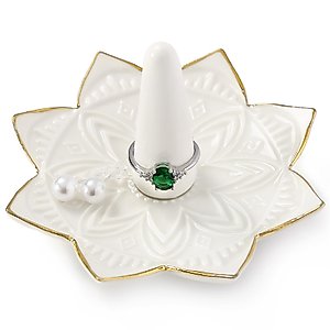 Ceramic Ring Holder for Jewelry,White Mandala Ring Dish Jewelry Dish Jewelry Holder,Room Decor,Engagement Wedding Birthday Gifts for Couples Women Girls