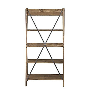 Walker Edison X Back Modern Farmhouse Wood Bookcase Bookshelf Home Office Living Room Storage, 4 Shelves, Brown
