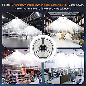 KERNOWO 2 Pack LED Garage Light, 140W 18500 Lumens Garage Lighting, 6000K Daylight with Deformable Three Panels Garage Ceiling Light Fixture E26/E27 Triple Glow LED Shop Light for Basement Workshop