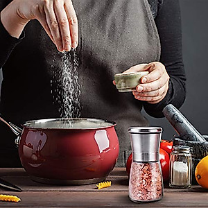 Salt and Pepper Grinder Set, Trofoty Stainless Steel Sea Salt & Pepper Grinder Refillable Set, Manual Adjustable Ceramic Salt and Pepper Grinders, Clear Glass Metal Pepper Mill Set - 2 Pack