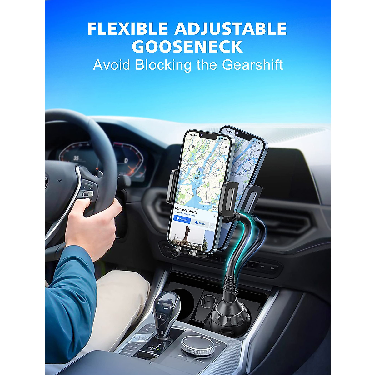 TOPGO [Upgraded Car Cup Holder Phone Mount Adjustable Gooseneck Automobile Cup-Holder-Phone-Car-Mount for iPhone 14 Samsung(Black+Blue)