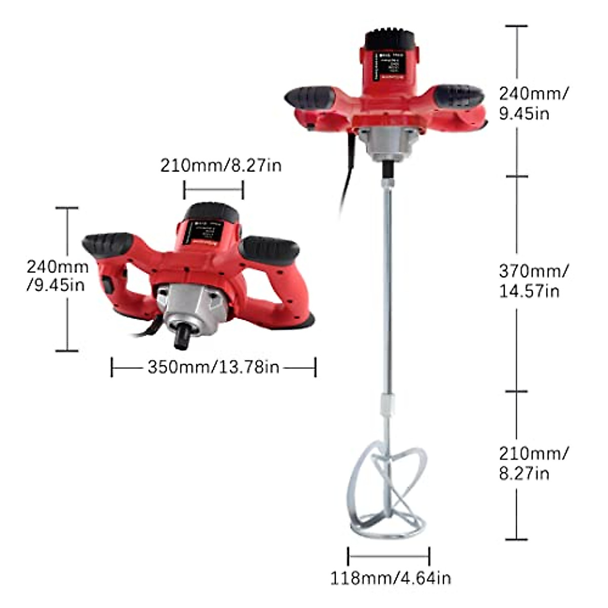 BriSunshine Electric Handheld Cement Mixer,2100W Concrete Paint Mixer Drill,Portable Mud Mixers for Mixing Mortar Plaster,6 Speed Adjustment 110V(UL Certified)