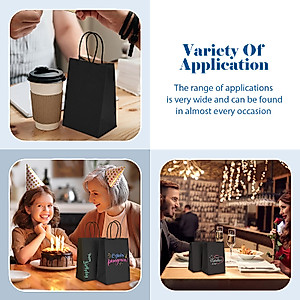 GSSUSA 100Pcs Black Paper Bags, 5.25x3.75x8 Small Gift Bags, Paper Bags with Handles Bulk, Bags for Small Business, Sturdy Kraft Paper Bags, Retail Shopping Bags, Party Favor Bags, Birthday Gift Bags