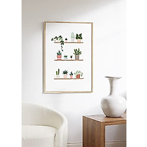 HAUS AND HUES Plant Pictures Wall Art - Succulent Art Wall Decor, Plant Prints Wall Art & Botanical Plant Wall Art Prints, Cactus Poster Botanical Flower pots on Shelves (24x36 Unframed)