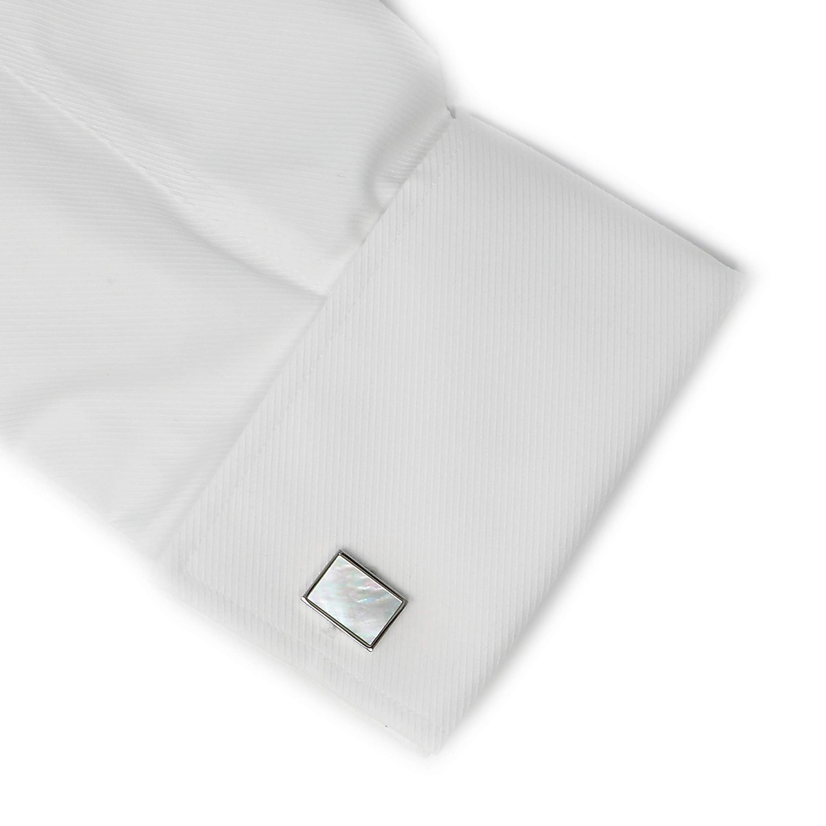 MENDEPOT Mother Of Pearl Cufflinks With Box Men Classic White Stone Cuff Links Wedding Groom Gift (Rectangle)