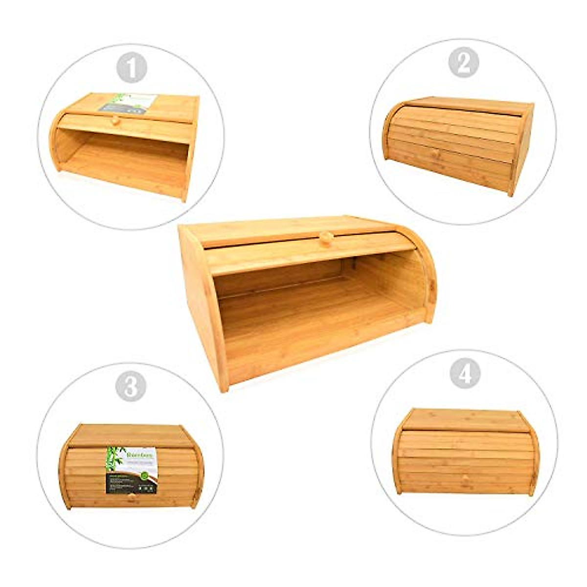 RoyalHouse Natural Bamboo Roll Top Bread Box Kitchen for Countertop Food Storage, Large, NO ASSEMBLY REQUIRED