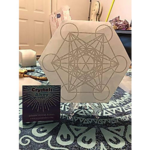 6" Hexagon Selenite Charging Plate, Metatrons Cube Grid, E1017, Sacred Geometry, Crystal Grid