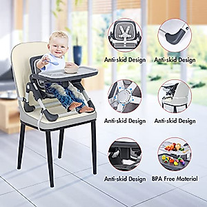 Booster Seat Portable Chair Toddler Booster Feeding Seat for Baby with Removable Tray Height Adjustable 5 Point Harness Indoor/Outdoor Use Easy to Wipe Clean