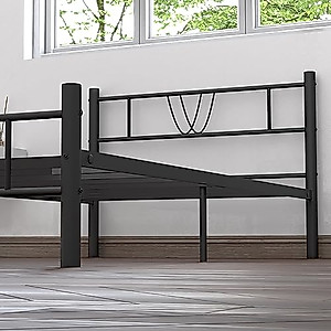 Fangflower Twin Size Bed Frame Platform Metal with Headboard/Underbed Storage/Steel Slats, Heavy-Duty Mattress Foundation for Bedroom, No Box Spring Needed, Black