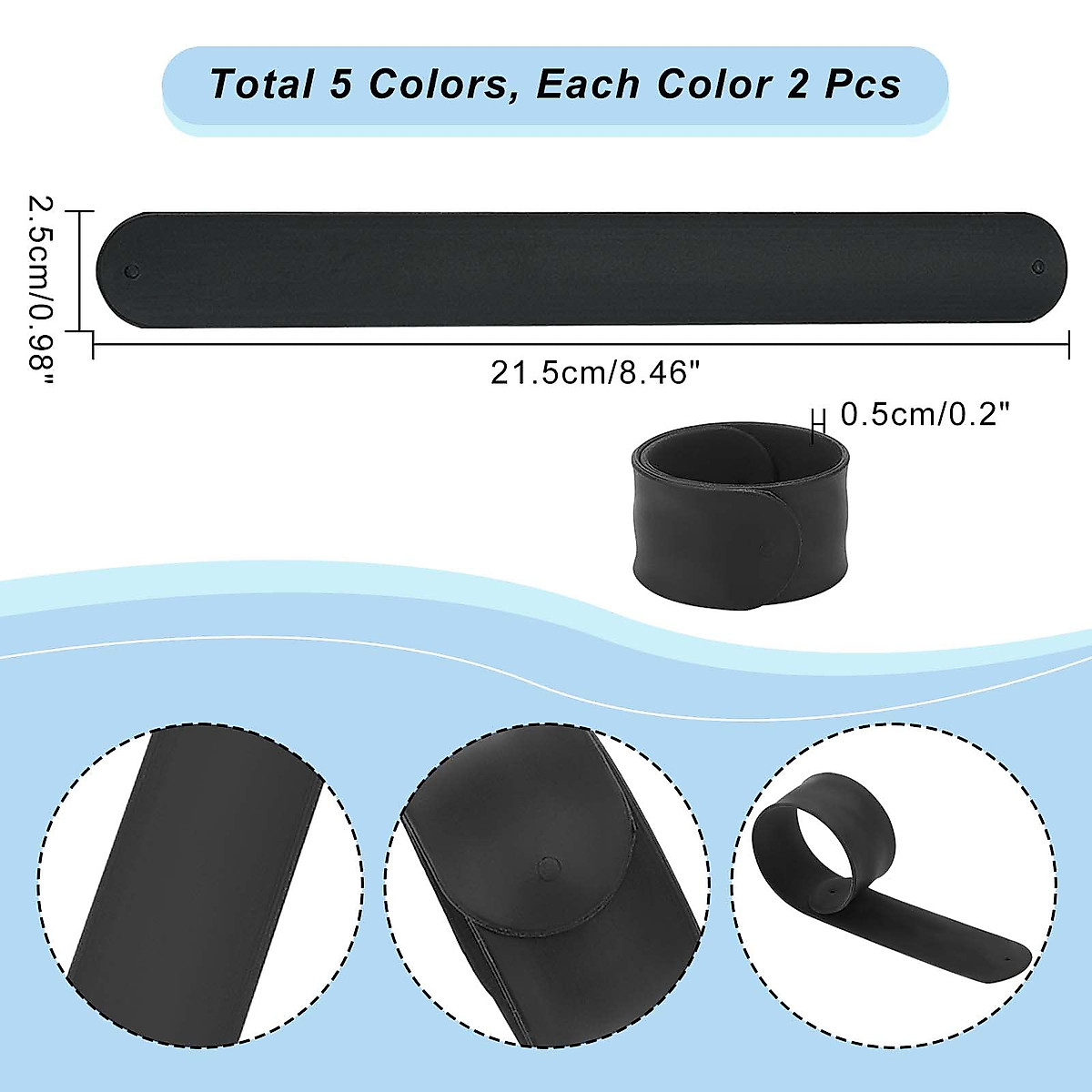 NBEADS 10 Pcs 5 Colors Silicone Covered Metal Strips, 8-1/2" in Length Silicone Flip Wraps Poster Holder Wrapping Paper Holder Stabilizer Slap Bands for Home Office Storage Organization