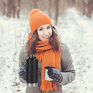 WAPEST Vacuum Insulated Water Bottle, Wide Mouth Stainless Steel Coffee Thermos for hot and cold drinks, Insulated Water jug with Spout Lid, Flex Cap and collapsible handle, Black