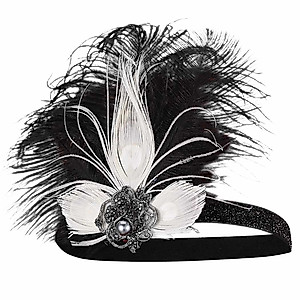 GENBREE Vintage 1920s Flapper Headpiece Black Feather Headband Crystal Headpieces Cocktail Head Accessories for Women and Girls