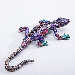 YU FENG Purple Lizard Jewelry Trinket Boxes Hinged Animal Figurines Collectibles