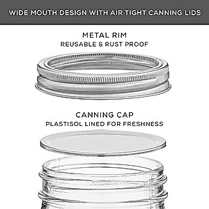8 Oz Mason Jars With Lids, Labels and Measures! 6-Pack Wide Mouth Glass Jar with Lid and Band. Airtight Canning Jars, Overnight Oats Jars, Salad Jars, Sourdough Starter Jar