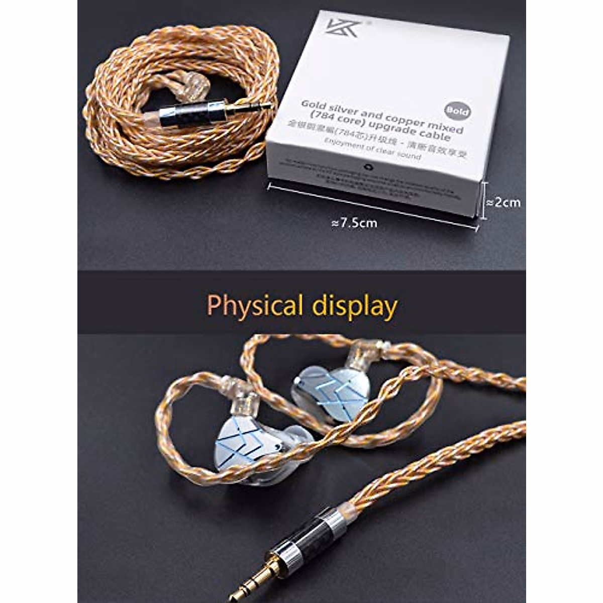 KZ Gold Silver and Copper Mixed (784 cores) Upgrade Cable, HiFi Audio 0.75MM 2PIN Replacement IEM Earbuds Wire Compatible with C PIN Headphone