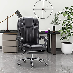 Erinnyees Executive Office Chair, PU Ergonomic Chair with Footrest and Linkage Armrests, 90°-155° Reclining Office Chair, 360° Swivel Computer Desk Chair with Back Support, Black