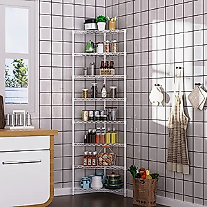 pouseayar 8 Tier NSF Metal Corner Shelf Wire Shelving Unit, 400lbs Capacity Heavy Duty Adjustable Storage Rack (No Shelf Liners) for Every Room Corner, 82" H x 20" L x 20" D - White