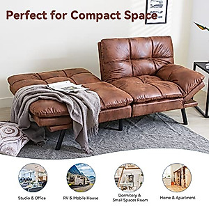 Opoiar, Memory Foam Loveseat, Modern Sleeper Couch Futon Sofa Bed, 71"X33"X31.5", Brown