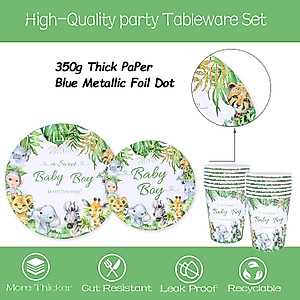 Jungle Safari Baby Shower Decorations Tableware Set Serves 24, Green Animals Paper Plates, Napkins, Paper Cups for Baby Boy Wild One Birthday Baby Shower Party Supplies