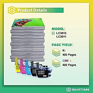 S SMARTOMNI LC3013 LC3011 Compatible Ink Cartridge Replacement for Brother LC 3013 LC 3011 Ink Cartridge for Brother MFC-J497DW MFC-J690DW MFC-J895DW MFC-J491DW Color 5-Pack Set (2KCMY)