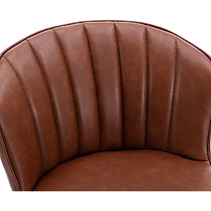 EALSON 26 Inch Counter Height Bar Stools Set of 4 Leather Counter Stools with Back Modern Comfortable Bar Chairs with Metal Footrest Upholstered Kitchen Island Stools for Home Bar Dining Room, Brown