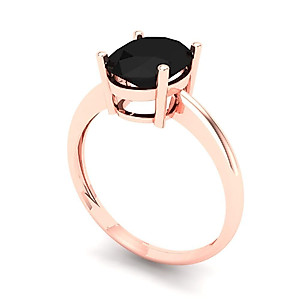 2.0 ct Oval Cut Solitaire Genuine Natural Black Onyx Wedding Bridal Designer Anniversary Engagement Ring 14k Rose Gold 8.5