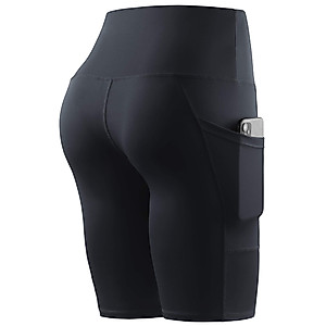 CADMUS 3 Pack High Waisted Shorts for Women 8" Workout Biker Shorts w Two Side Pockets,3044,Pack of 3,Black,Black,Black,XX-Large