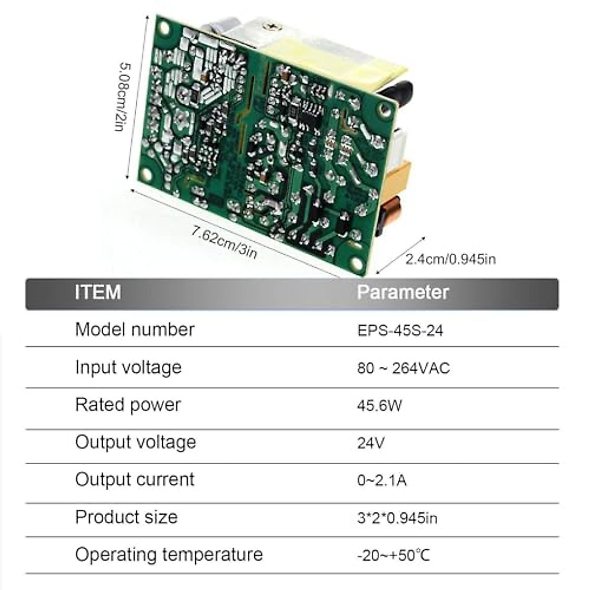 TorqCali EPS-45S-24 45W Single Output Switching Power Supply 24V 1.9A Constant Voltage, 90% Efficiency, Universal Input 80-264VAC, for Automation Equipment, Mechanical Devices