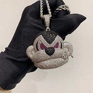 ICEDIAMOND Iced Out Fashion Hunk Gorilla Pendant with Rope Chain, 14K Gold Plated Full Shiny CZ Diamonds Urban Street Wear Necklace, Hip Hop Jewelry for Men Women (White)