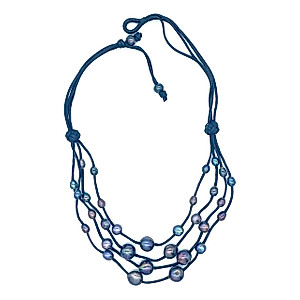 Peacock Black Pearl Bib on Black Leather Cord