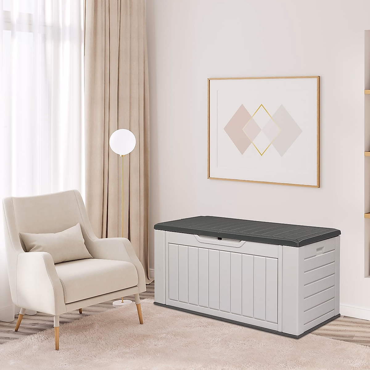 VINGLI Upgraded 158 Gallon Outdoor Storage Box, Lockable Resin Storage Containers with Lid, Wooden Grain Surface Deck Box Patio Furniture for Garden, Pool, Balcony, Yard