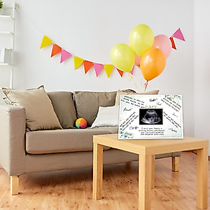 Vlipoeasn Baby Shower Guest Book Alternative, DIY Cute Baby Shower Signature Board with Stand, Baby Shower Party Decorations, Green and White Baby Shower Party Sign in Book