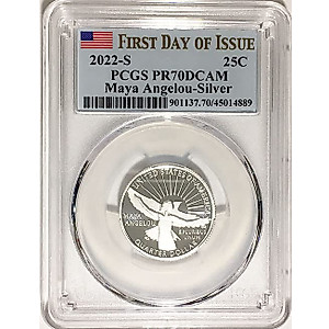 2022 S Silver Proof American Women Quarter Maya Angelou Quarter PR 70 DCAM First Day of Issue Label PCGS