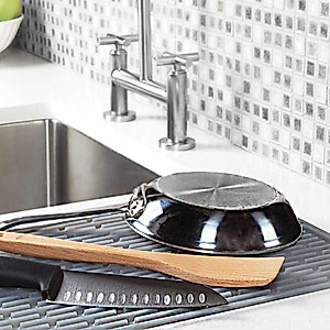 Dish Mat Silicone Dish Drying Mats Works For Drying Stemware Cocktail Glasses Silverware Pots Pans Knives and Dish Rack for Kitchen Counter Sink Bar Pads Easy to Clean 17.3"*7.9"*0.2" (Gray)