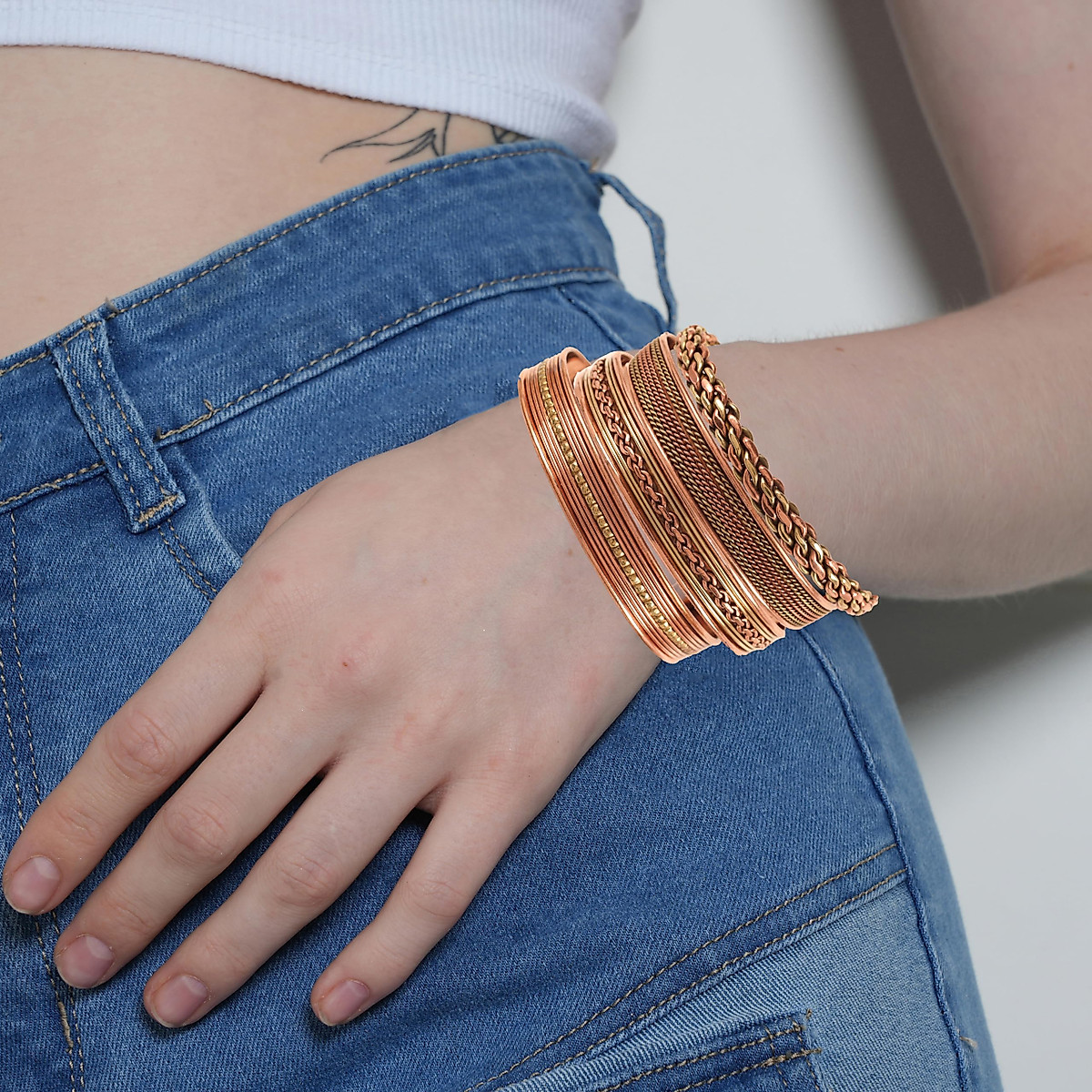 Touchstone Copper magnetic bracelet Tibetan style. Hand forged with solid and high gauge pure copper. Set of 4 different designs