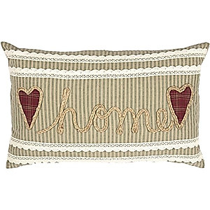 VHC Brands Prairie Winds Text Cotton Farmhouse Appliqued Rope Pillow 22x14 Filled Bedding Accessory, 14x22, Brick Red Home, Hearts