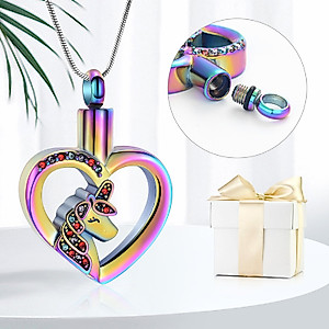 Cremation Jewelry Unicorn with Heart Charm Pendant Necklace Cremation Urns Jewelry Ashes Keepsake Stainless Steel Crystal Pendant
