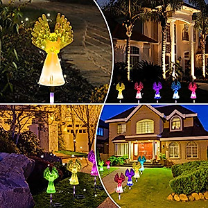 ROSRAN Solar Angel Light Grave Decorations for Cemetery Solar Garden Stake Lights Solar Garden Angel Lights Decoration Memorial Gifts for Grave Cemetery Angel Sympathy Gifts Angel Fiber Optic Lights