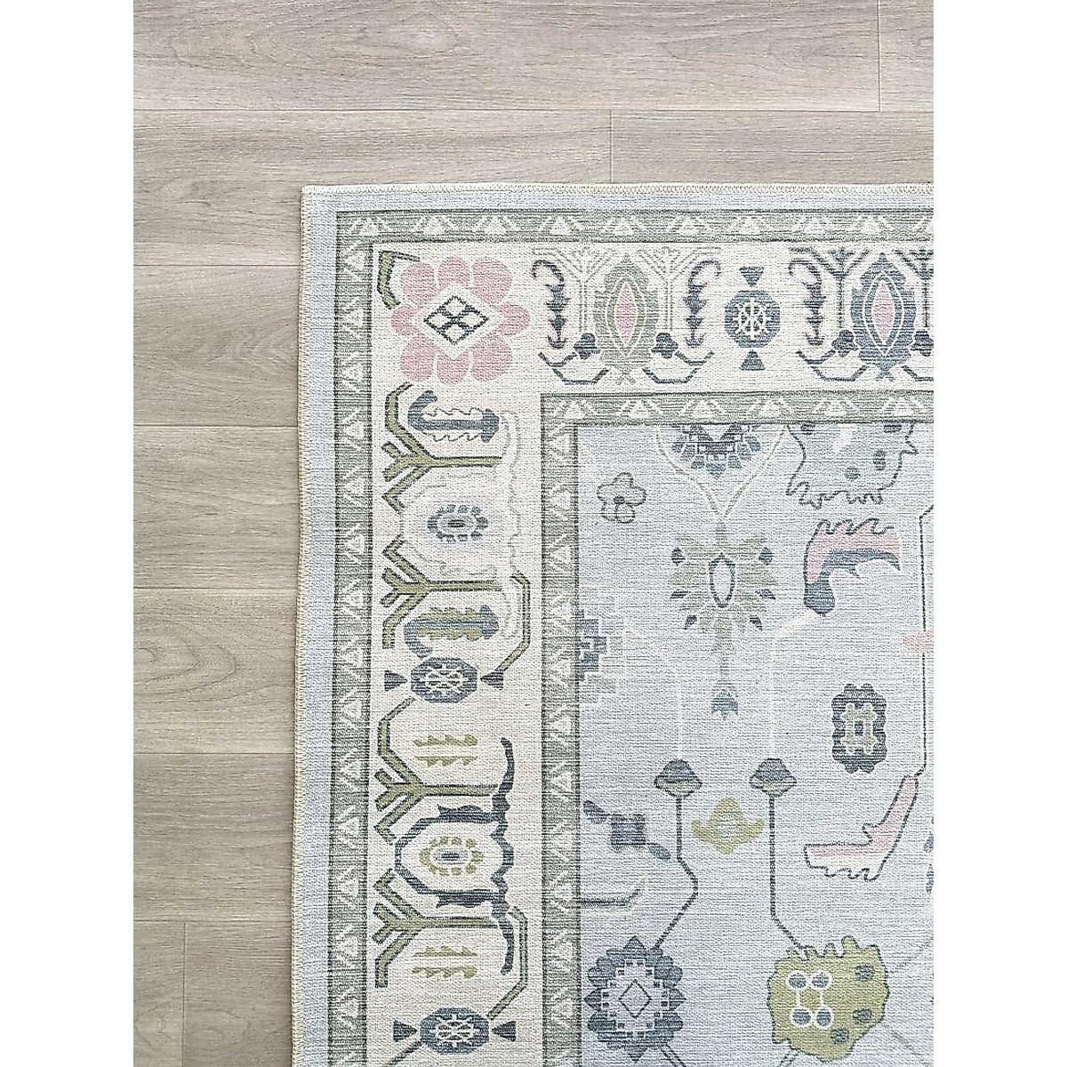 Cream Blue Oushak Rug, Modern Rugs, Vintage, Turkish, Eclectic, Floral, Pastel, Washable, Small Throw, Accent Area Rug for Living Room, Bedroom, Kitchen, Bathroom, 2'5"x4'9