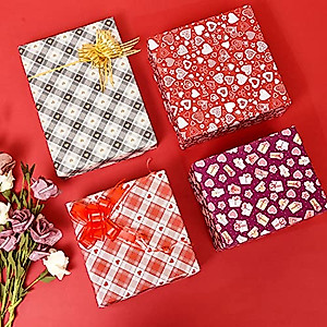 GIOLNIAY Valentine's Day Wrapping Paper for Men Women - Red Heart, White&Red Plaid, Brown&Black Plaid, Pink Gift Wrap for Wedding, Birthday, Mother's Day, Father's Day, 74*52CM per Sheet (8 Folded Sheets), Recyclable, Easy to Store