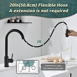 APPASO Black Kitchen Faucet, Modern Kitchen Faucet with Pull Down Sprayer Matte Black, Single-Handle High Arc Gooseneck Modern Kitchen Sink Faucet with Deck Plate