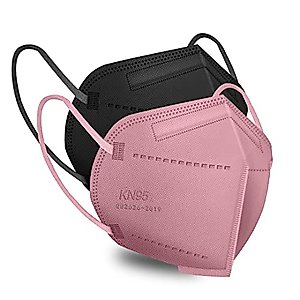 60PCS KN95 Face Mask 5 Layer Cup Dust Safety Masks Protective Face Shield with Adjustable Nose Clip Earloop for Adult Black Dusty Rose