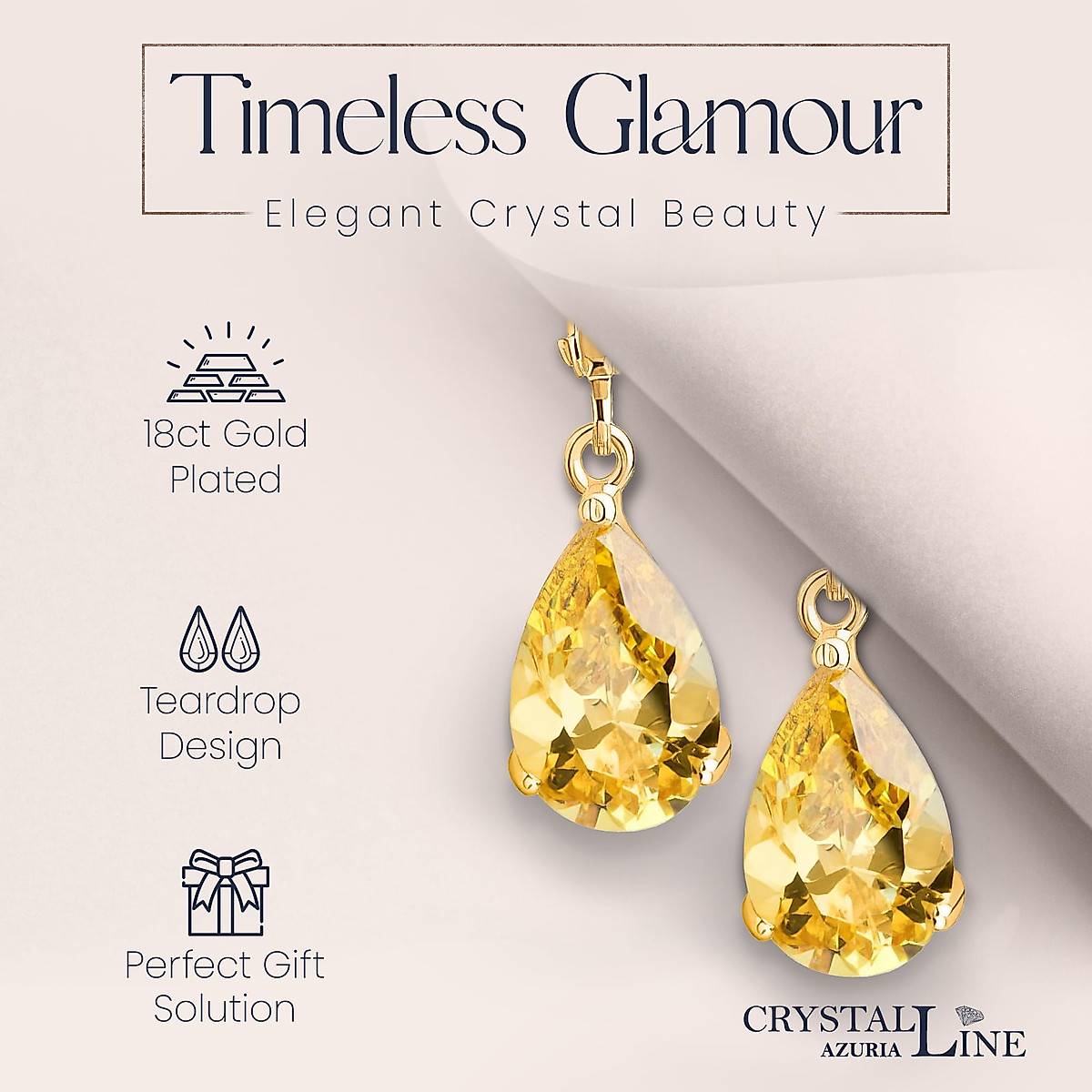 Crystalline Azuria Teardrops Dangle Earrings with Yellow Simulated Citrine Zirconia Crystals 18K Gold Plated for Women
