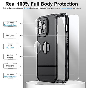 Temdan for iPhone 13 Pro Max Case Waterproof, Full-Body Shockproof Black