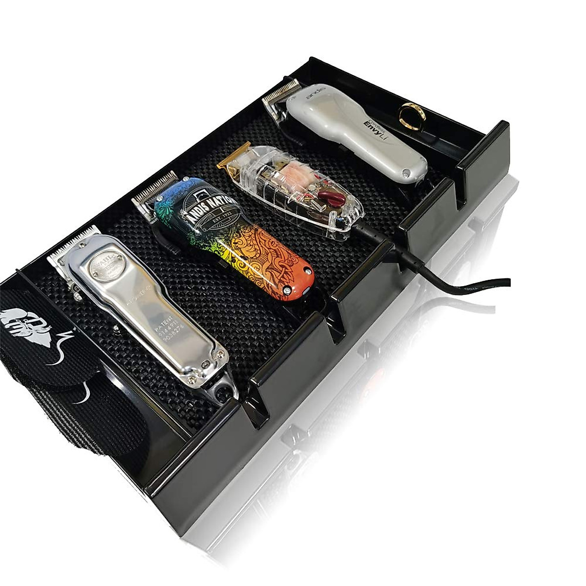 Barber Clipper Keeper, Barber Clipper Organizer, Barber Table Collector, 5 clipper Noches. (Black)