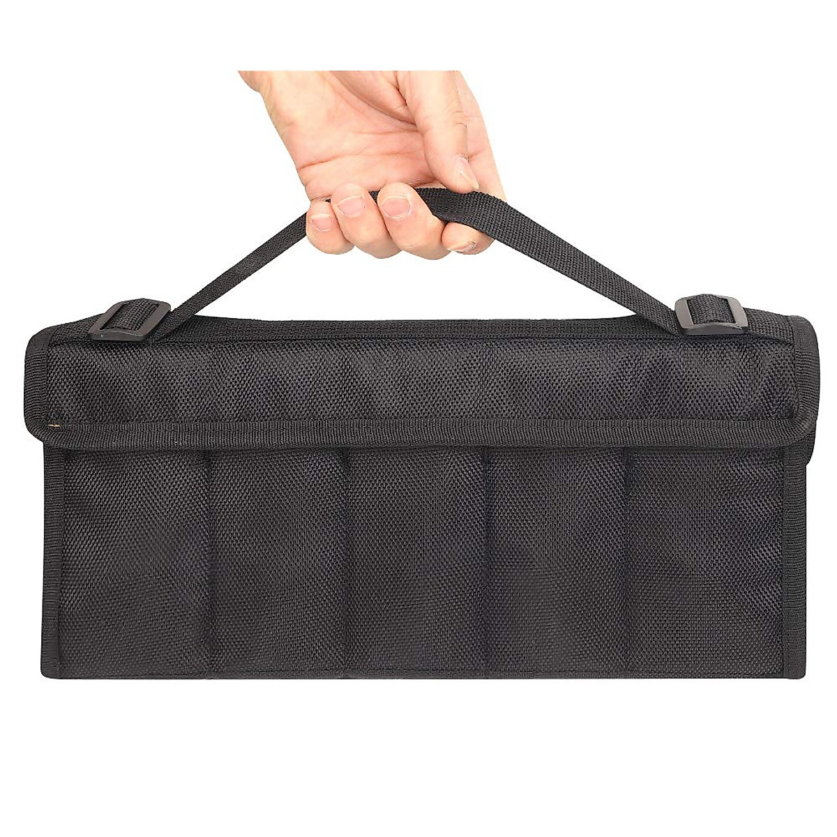 Pocket Knife Display Case, Pocket Knife Roll, Durable Folding Knife Storage Case, Small Knife Holder Carrier Organizer With 10 Slots, Heavy Duty Oxford Fabric, Magic Tape Closure (Black)