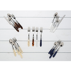 Vietri Aladdin Brilliant Ivory 5-Piece Place Setting, 18/10 Stainless Steel Forks Spoons & Knife