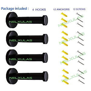 NELXULAS Classic Black Stainless Steel Heavy Duty Wall Mount Hooks, Bath Towel Hooks, Coat Hanger, Handbag Hooks, 4 in Pack (4")