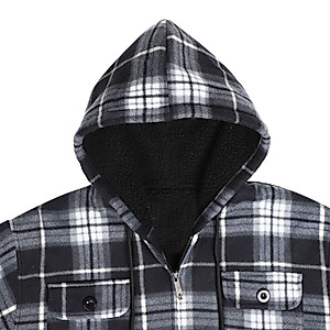 Winter Heavy Warm Sherpa Lined Fleece Plaid Flannel Jacket Men Plus Size S-5XL Big&Tall Mens Coat (X-Large, Black as Shown)