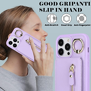 Ｈａｖａｙａ for iPhone 14 pro max Case magsafe compatible iphone 14 pro max phone case with Card Holder for women leather zipper phone wallet detachable 2-in-1 magnetic-Purple